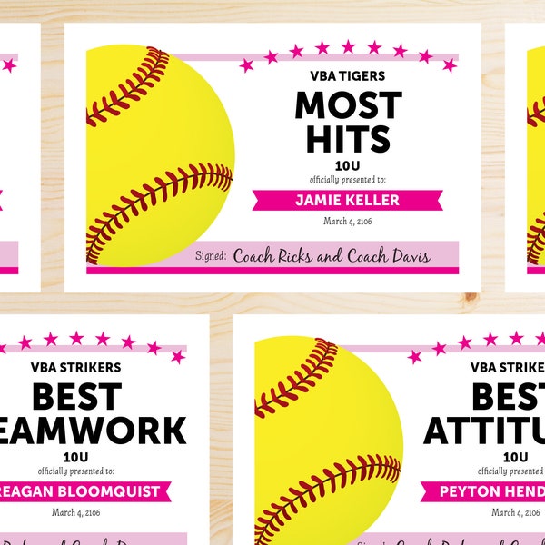 Softball Award Template - Etsy