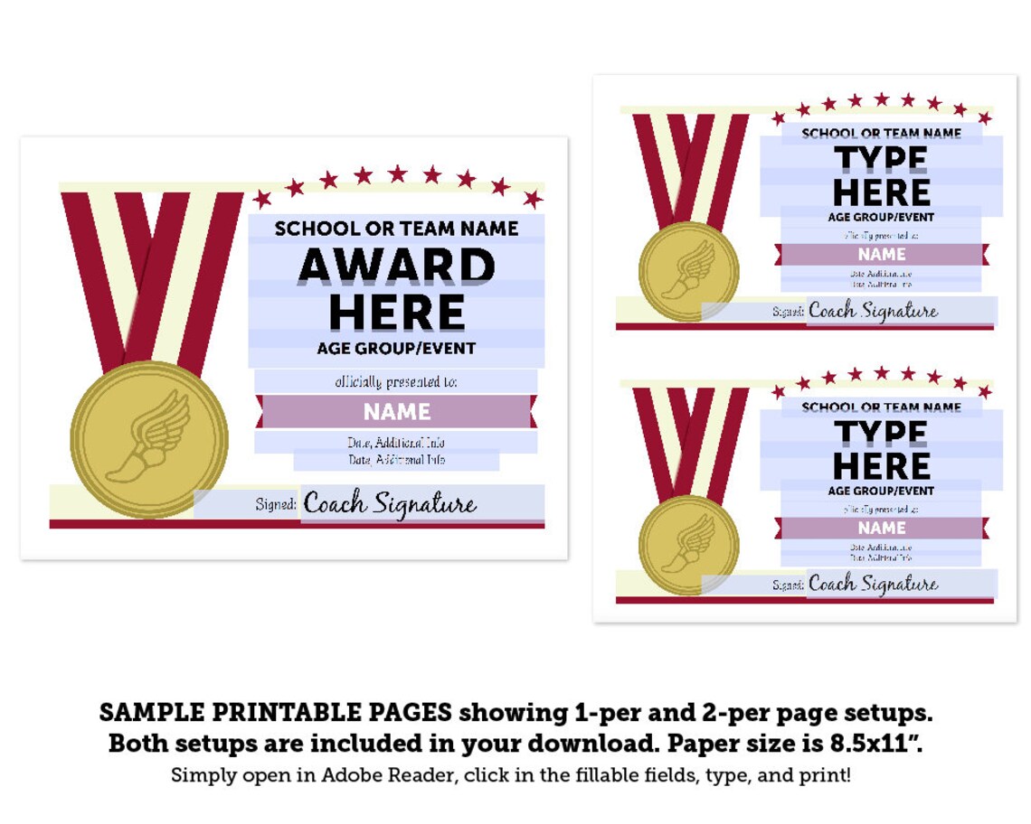 Editable Track and Field Award Certificates INSTANT DOWNLOAD | Etsy