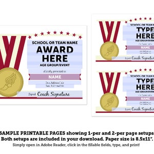 Editable Track and Field Award Certificates - INSTANT DOWNLOAD ...