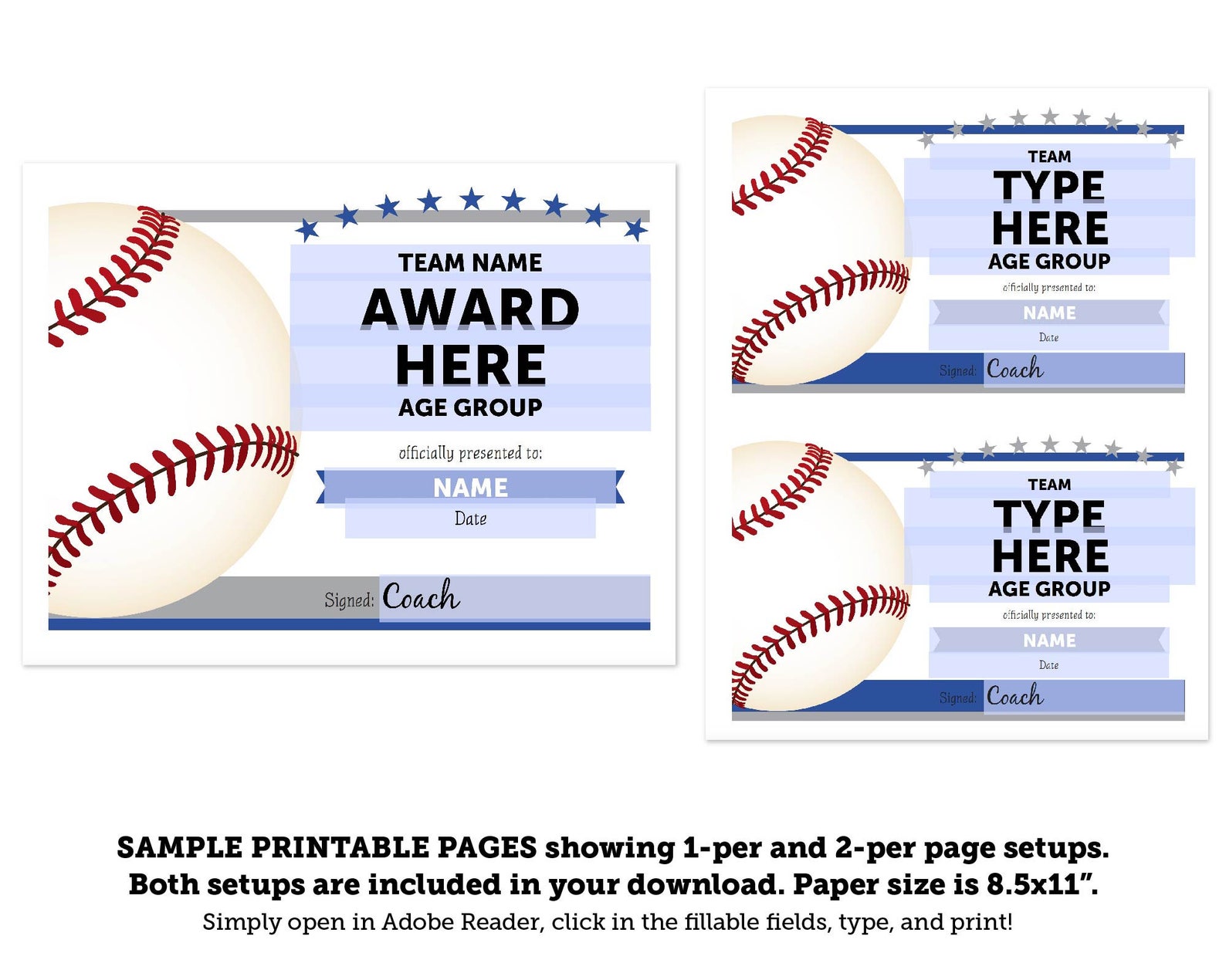 Editable Baseball Award Certificates INSTANT DOWNLOAD | Etsy