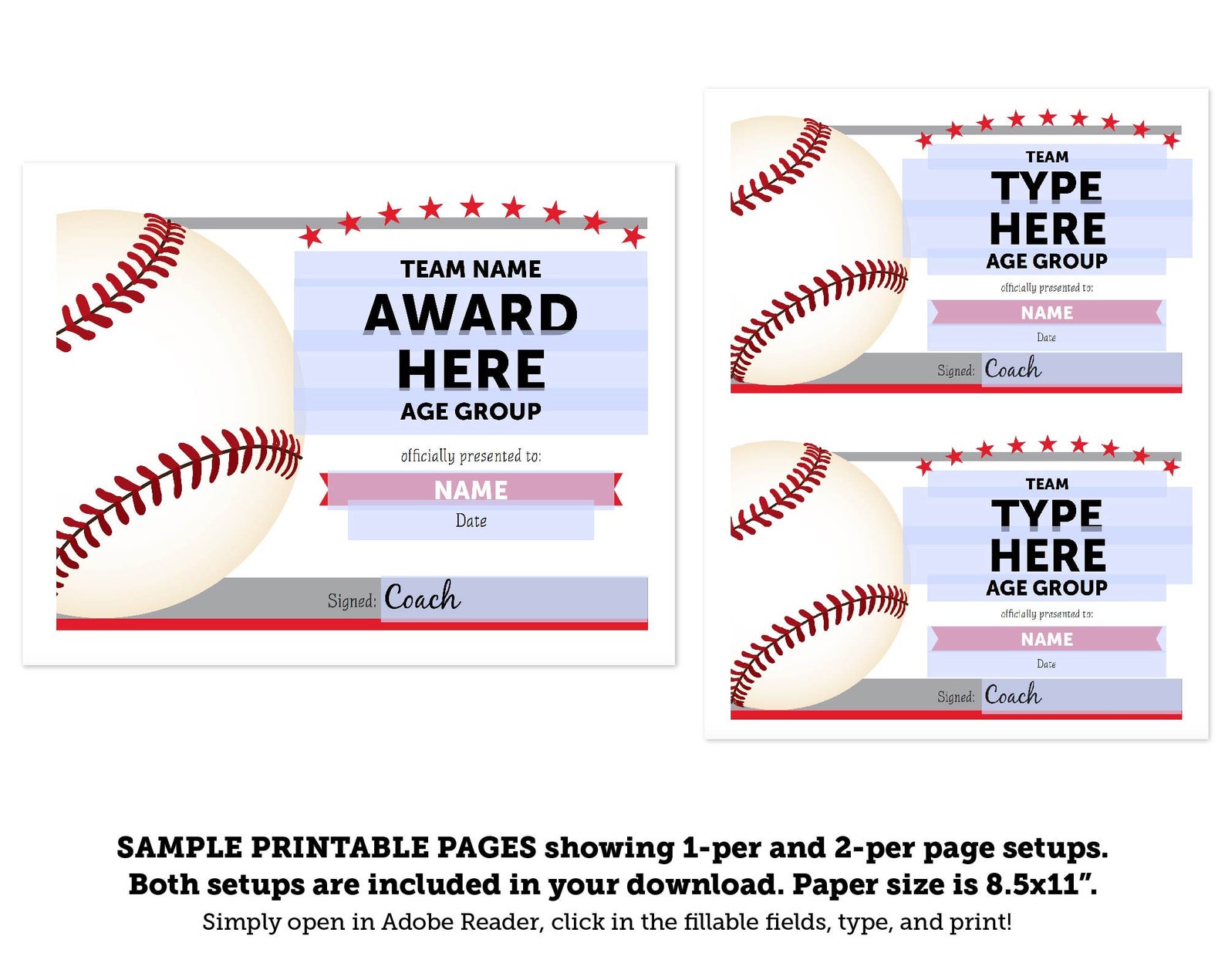 Editable Baseball Award Certificates INSTANT DOWNLOAD - Etsy