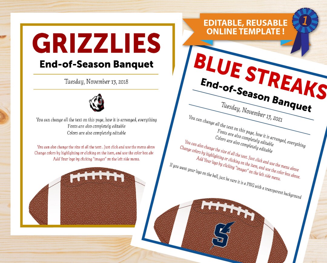 EDITABLE COLORS Football Banquet Programs | Editable Online Template ...
