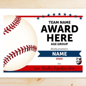 EDITABLE COLORS Baseball Award Certificates | T-ball T Ball | Editable ...