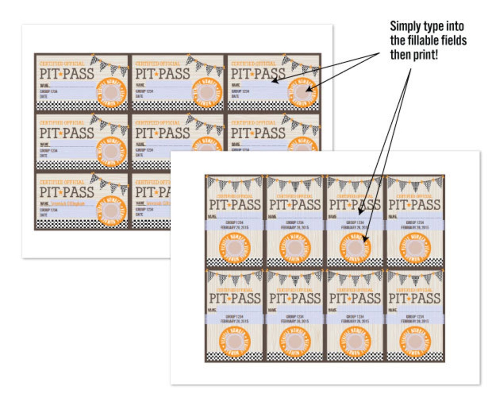 Editable Derby Pit Passes INSTANT DOWNLOAD PRINTABLE Blue | Etsy