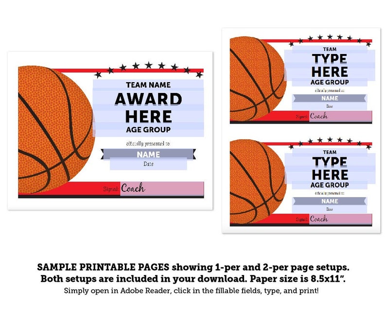 Editable Basketball Award Certificates - INSTANT DOWNLOAD PRINTABLE ...