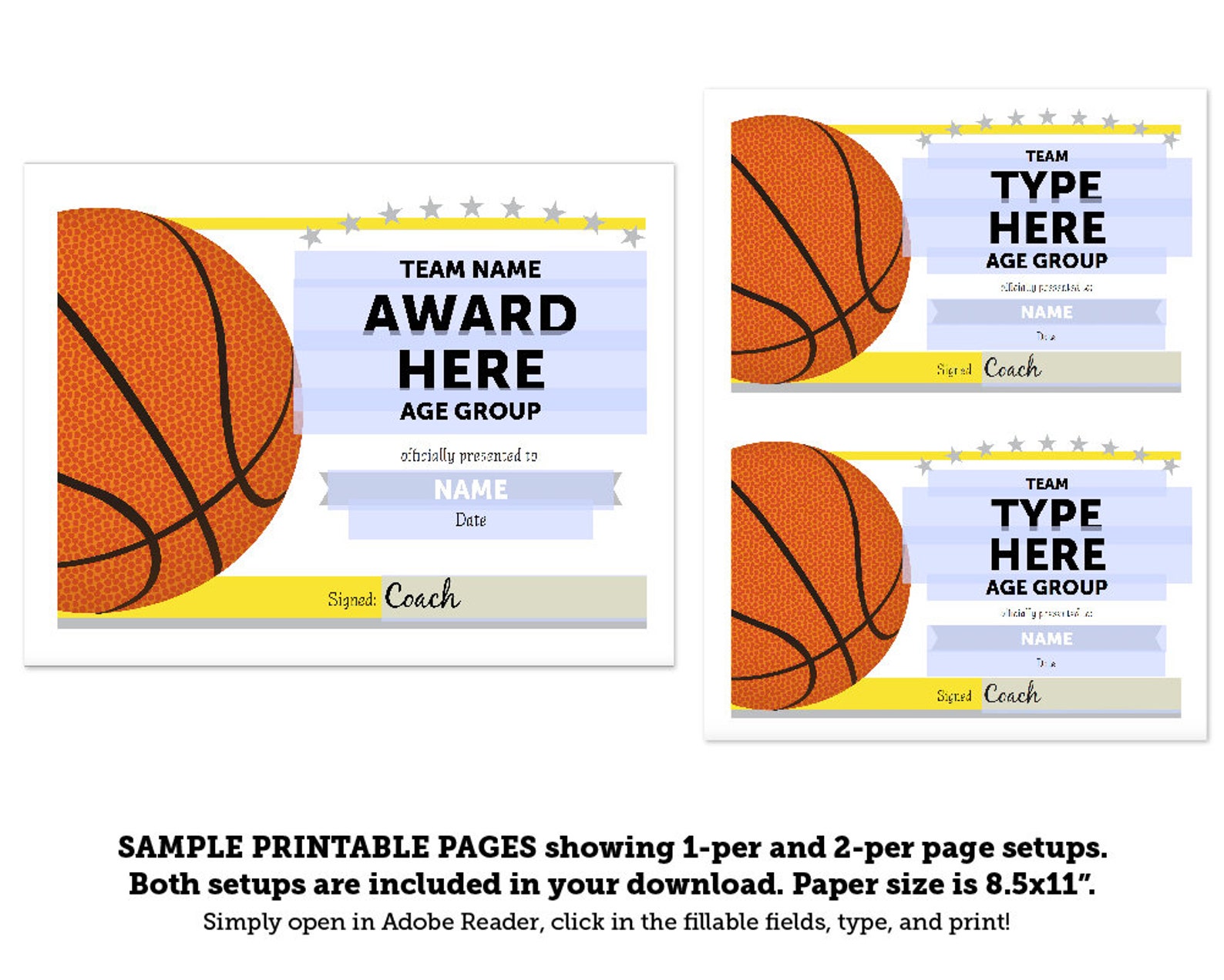 Editable Basketball Award Certificates - INSTANT DOWNLOAD PRINTABLE ...