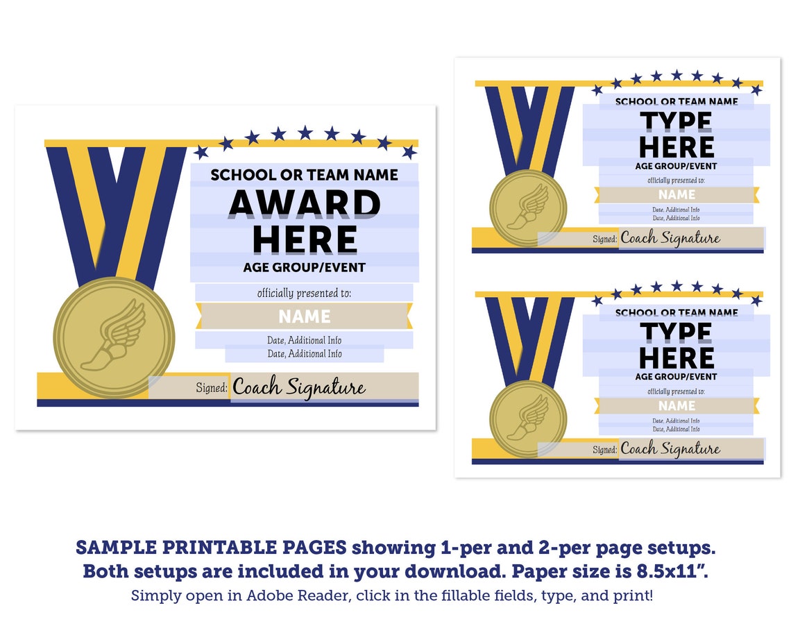 Editable Track and Field Award Certificates INSTANT DOWNLOAD | Etsy