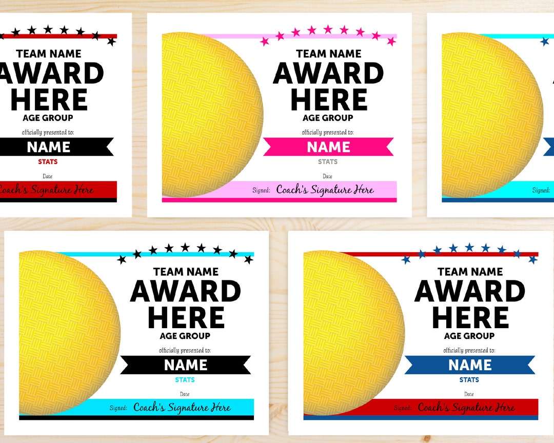 ANY COLORS Editable Kickball Award Certificates Dodgeball | Online ...