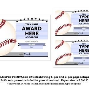 Editable Baseball Award Certificates INSTANT DOWNLOAD PRINTABLE Silver ...