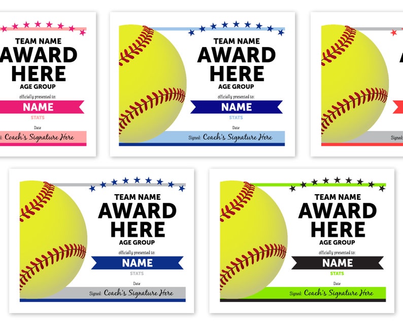 Online Template Softball Award Certificates INSTANT DOWNLOAD Etsy