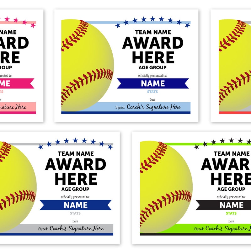 Softball Award Template - Etsy
