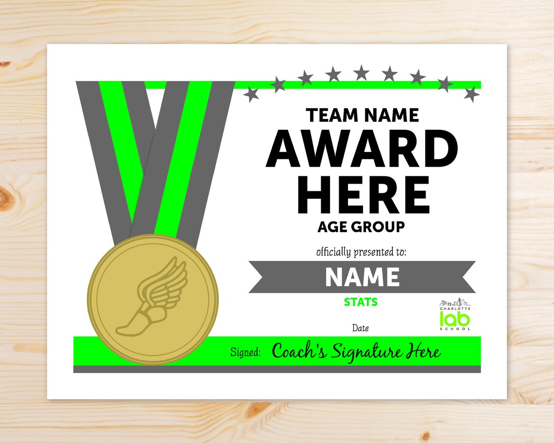 EDITABLE COLORS Track Award Certificates | Online Template | Easy ...