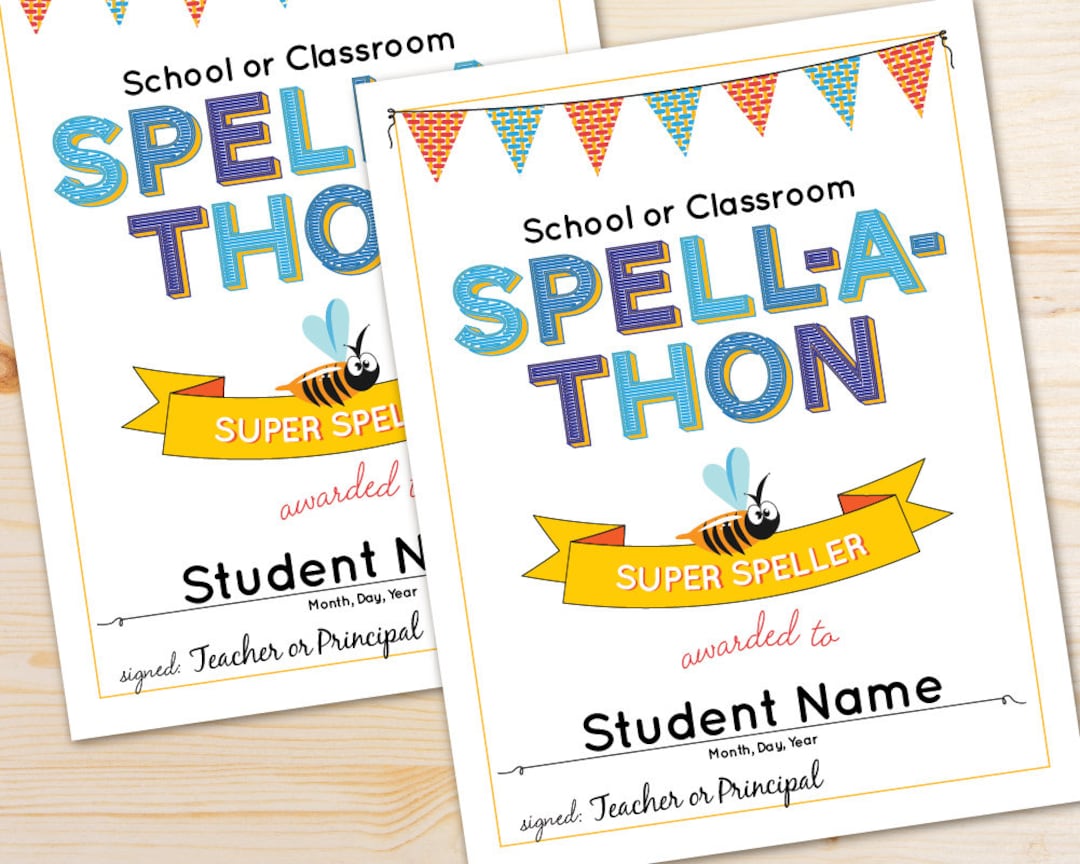 Spell A Thon Awards Certificates - INSTANT DOWNLOAD PRINTABLE - Etsy