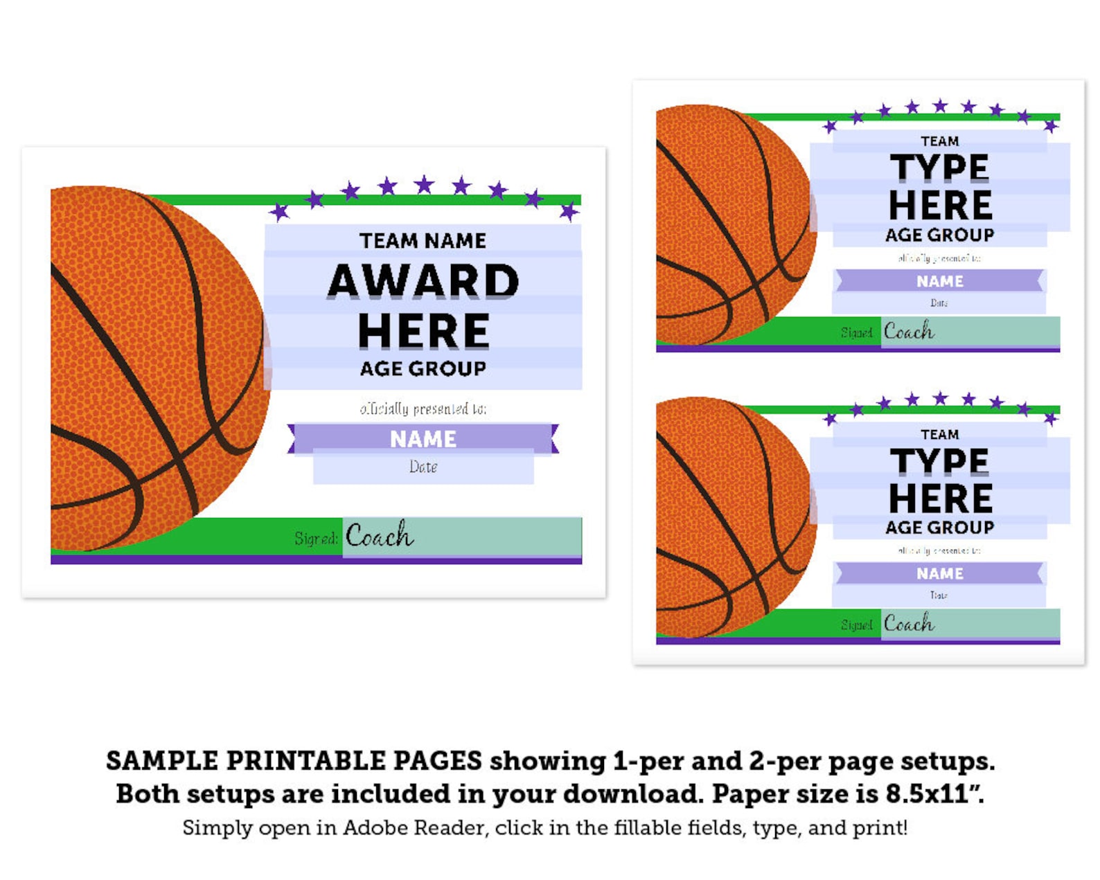 Editable Basketball Award Certificates INSTANT DOWNLOAD - Etsy