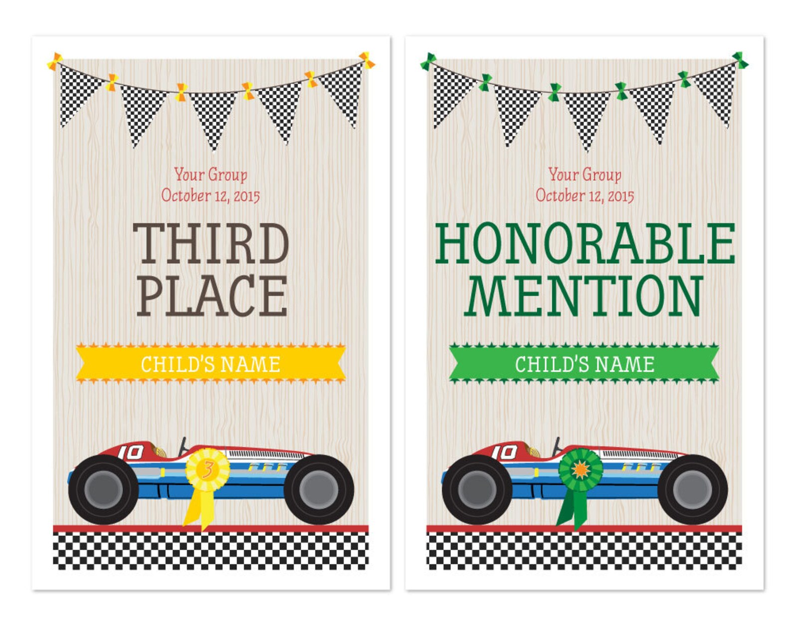 Derby Place Award Certificates. 1st, 2nd, 3rd, Honorable Mention ...
