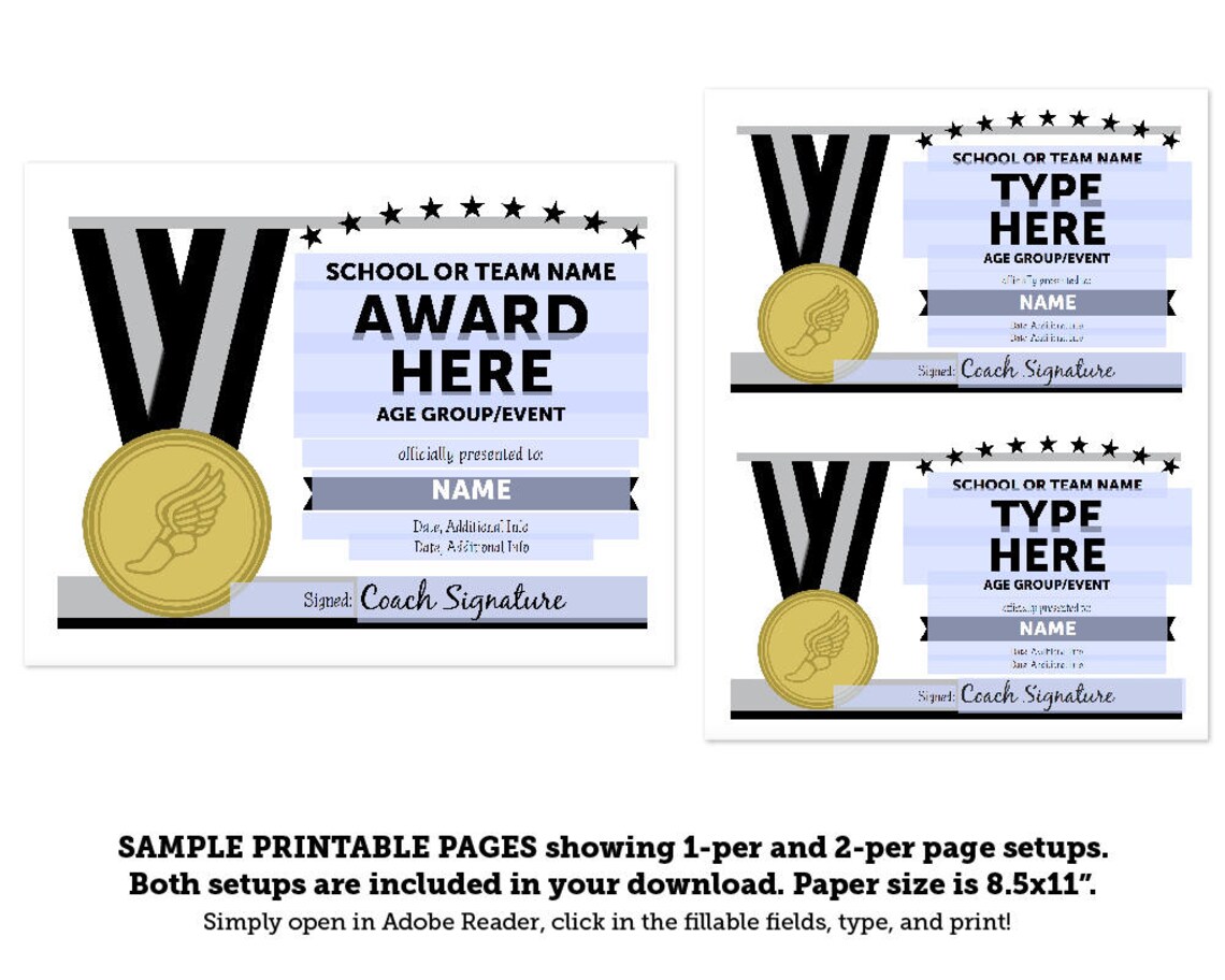 Editable Track and Field Award Certificates INSTANT DOWNLOAD | Etsy