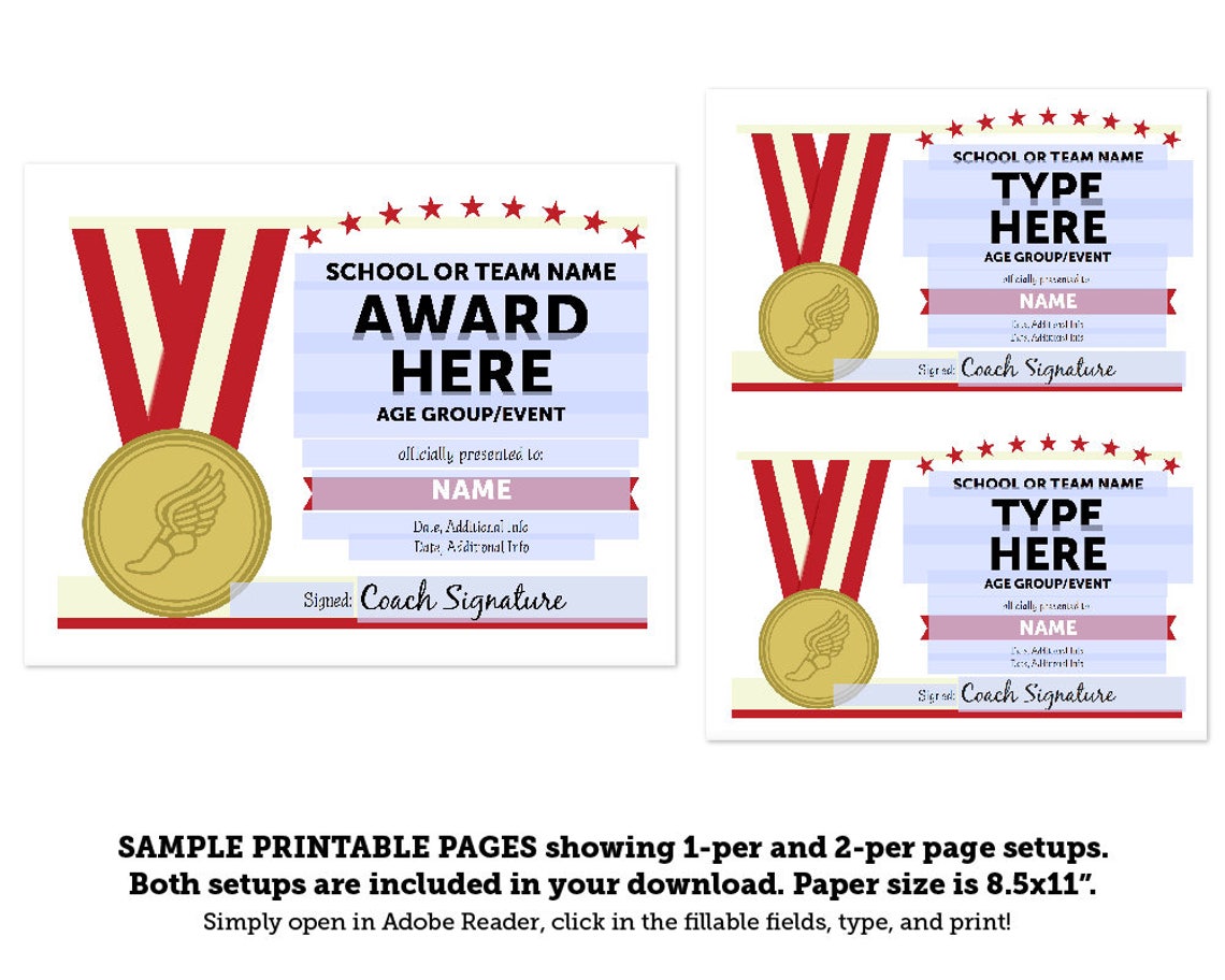 Editable Track and Field Award Certificates INSTANT DOWNLOAD - Etsy