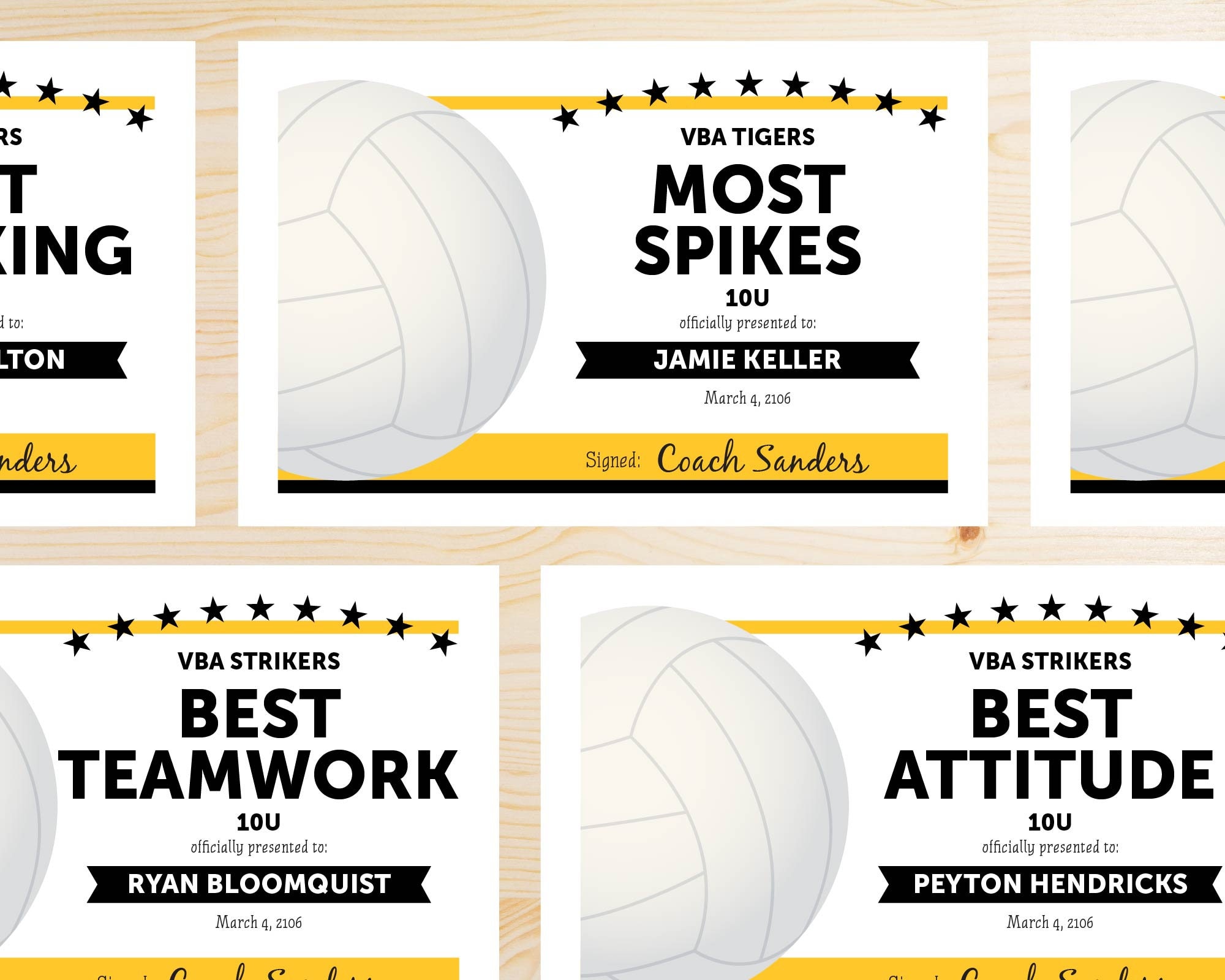 Editable Volleyball Award Certificates INSTANT DOWNLOAD Etsy