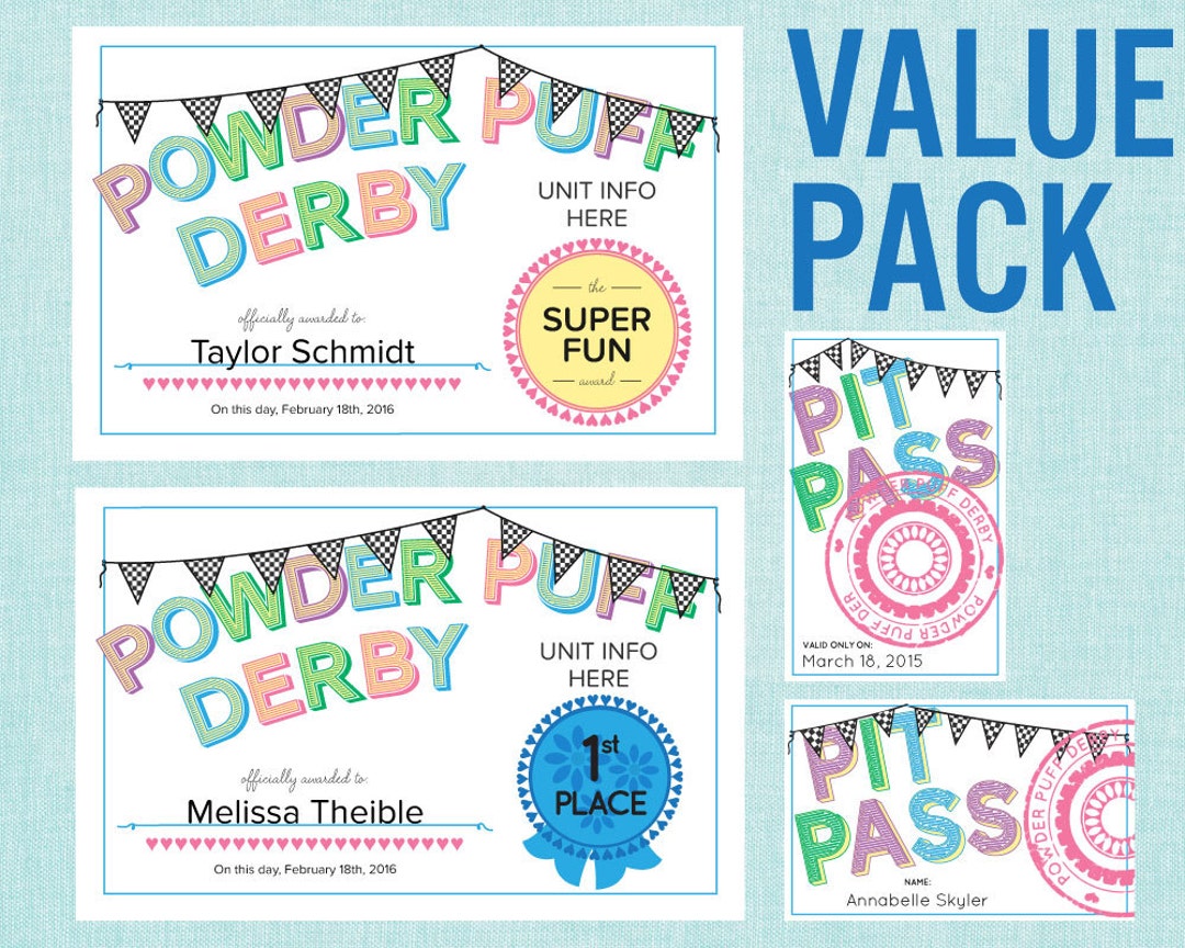 Powder Puff Derby Event Pack - Style and Place Award Certificates, Pit ...