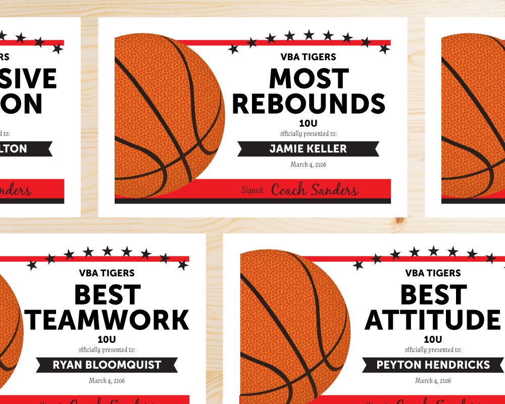 Editable Basketball Award Certificates INSTANT DOWNLOAD Etsy