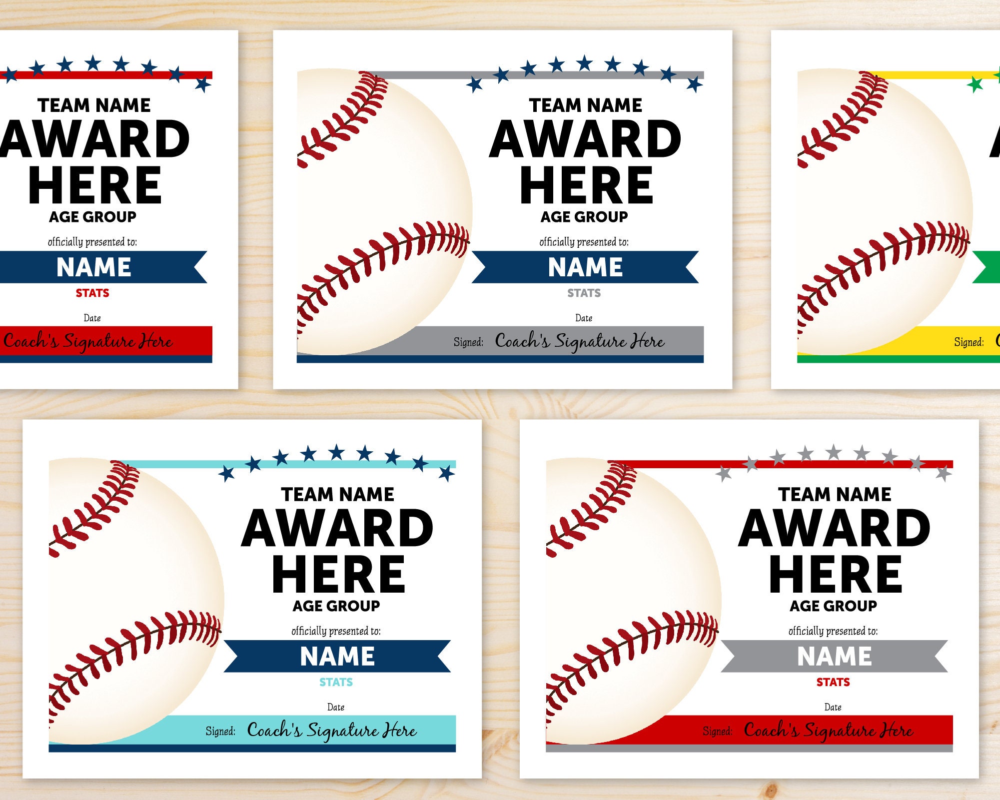 EDITABLE COLORS Baseball Award Certificates | T-ball T Ball | Editable ...