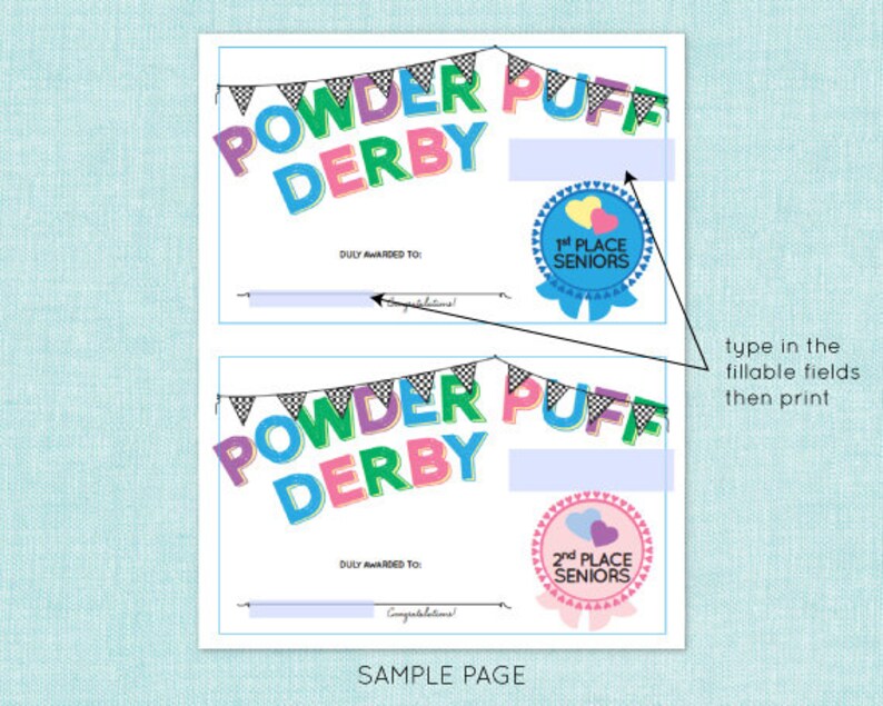 Powder Puff Derby Deluxe Place Award Certificates INSTANT - Etsy