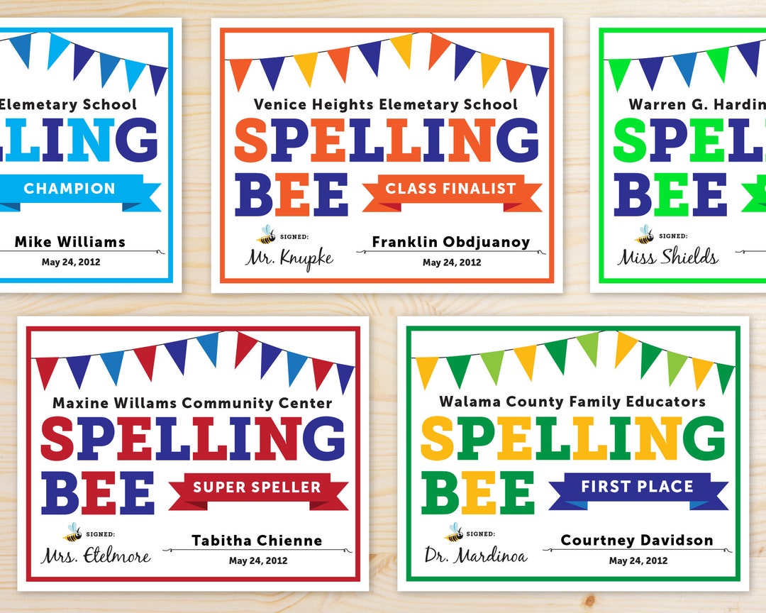 Spelling Bee Awards Certificates | Choose YOUR OWN Colors and Edit ...