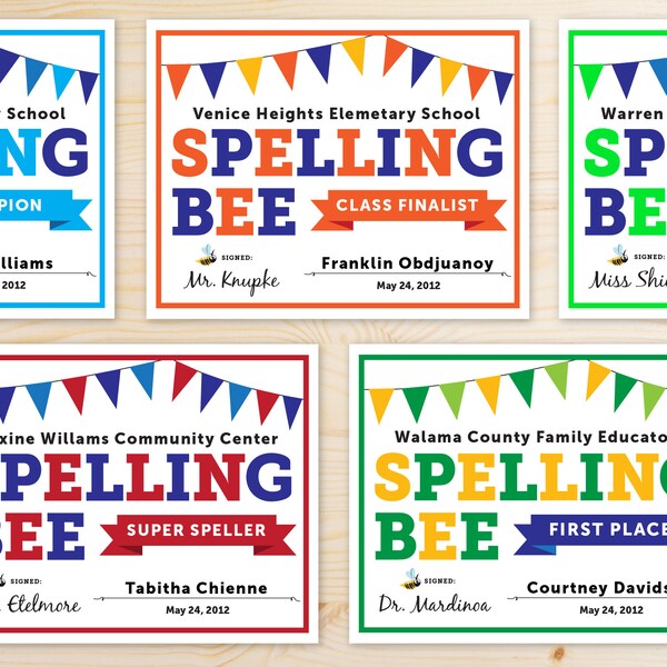 Spelling bee certificate template - Etsy México