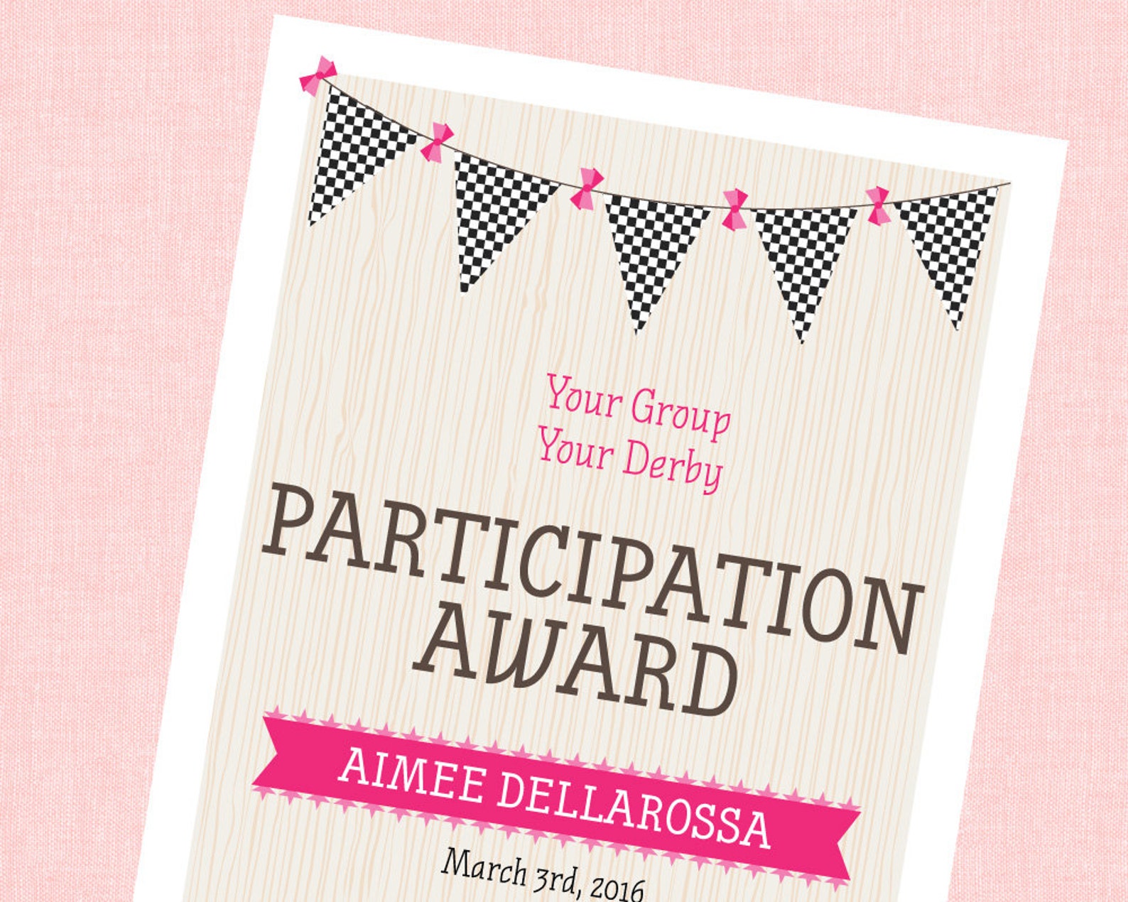 Editable Powder Puff Derby Participation Award Certificates | Etsy