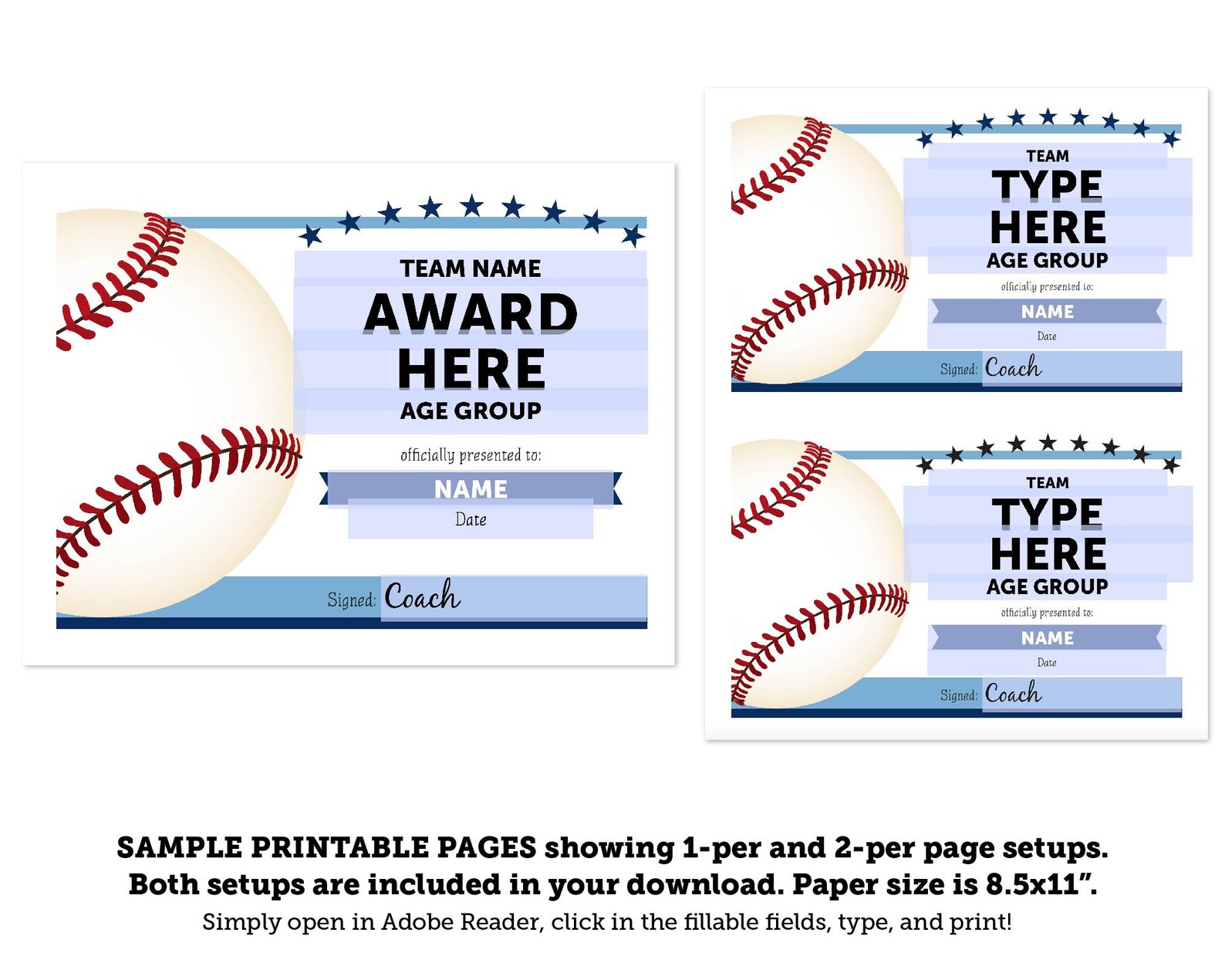 Editable Baseball Award Certificates INSTANT DOWNLOAD - Etsy