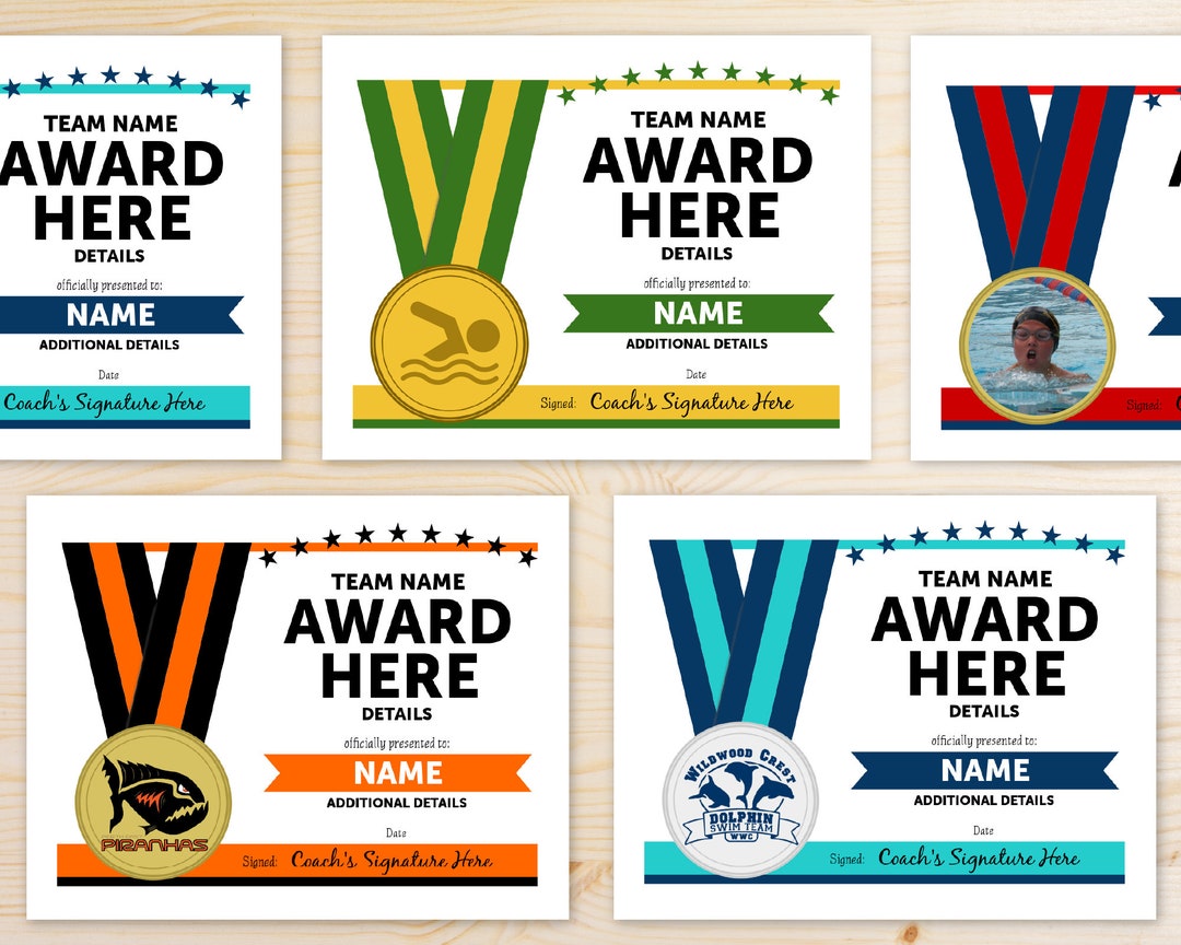ANY COLORS Editable Swimming Awards Certificates | Online Template ...