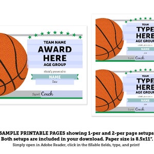 Editable Basketball Award Certificates - INSTANT DOWNLOAD PRINTABLE ...