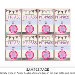 Editable Powder Puff Derby Pit Passes - INSTANT DOWNLOAD PRINTABLE ...