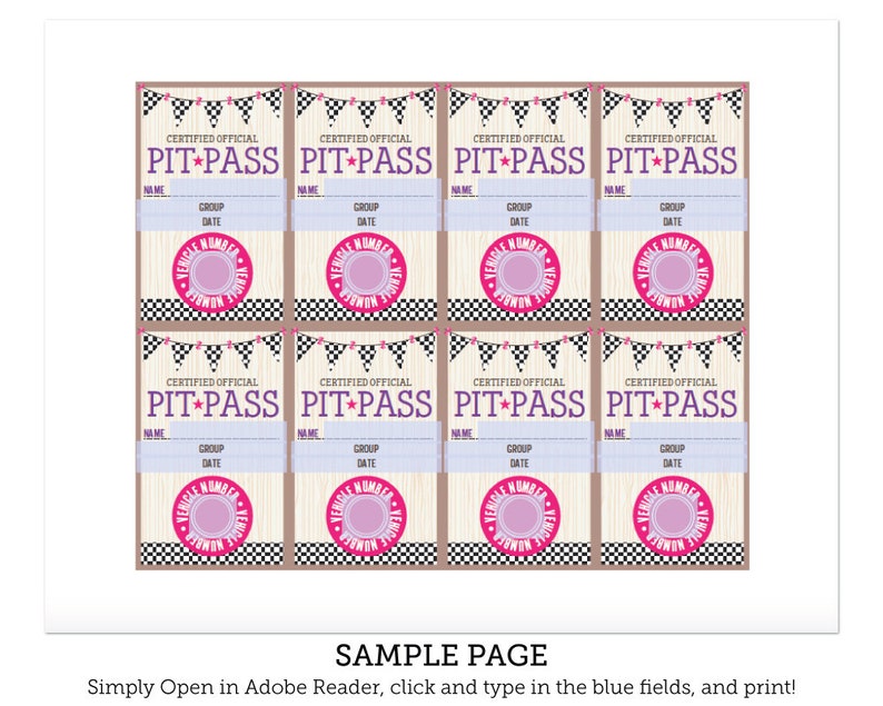 Editable Powder Puff Derby Pit Passes - INSTANT DOWNLOAD PRINTABLE ...