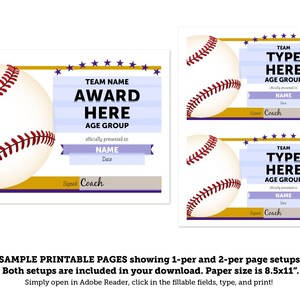 Editable Baseball Award Certificates - INSTANT DOWNLOAD PRINTABLE ...