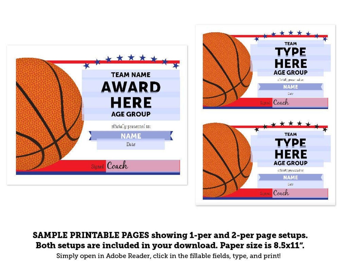 Editable Basketball Award Certificates INSTANT DOWNLOAD - Etsy