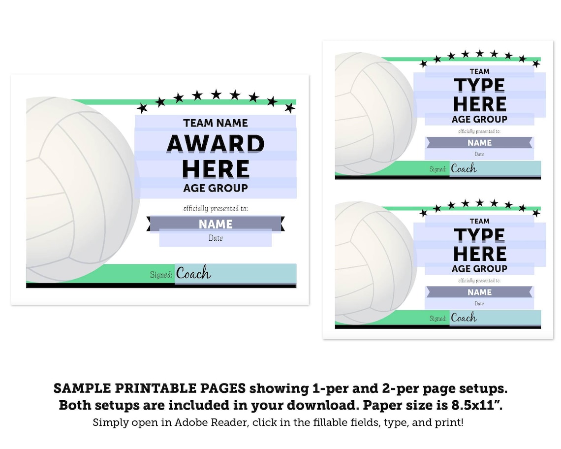 Editable Volleyball Award Certificates INSTANT DOWNLOAD | Etsy