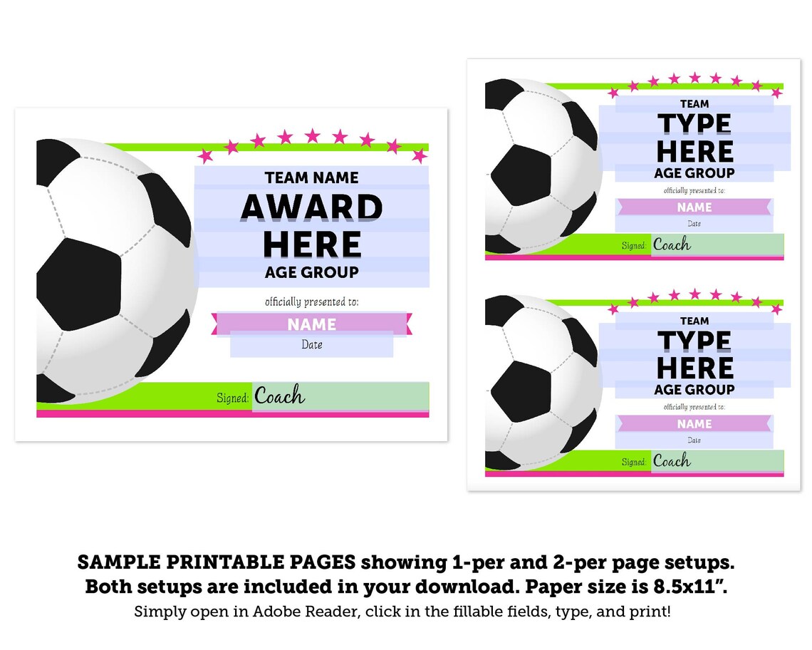 Editable Soccer Award Certificates INSTANT DOWNLOAD - Etsy