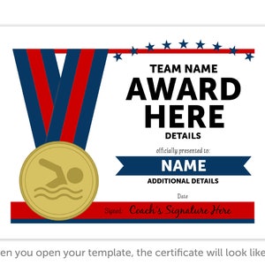 ANY COLORS Editable Swimming Awards Certificates | Online Template ...