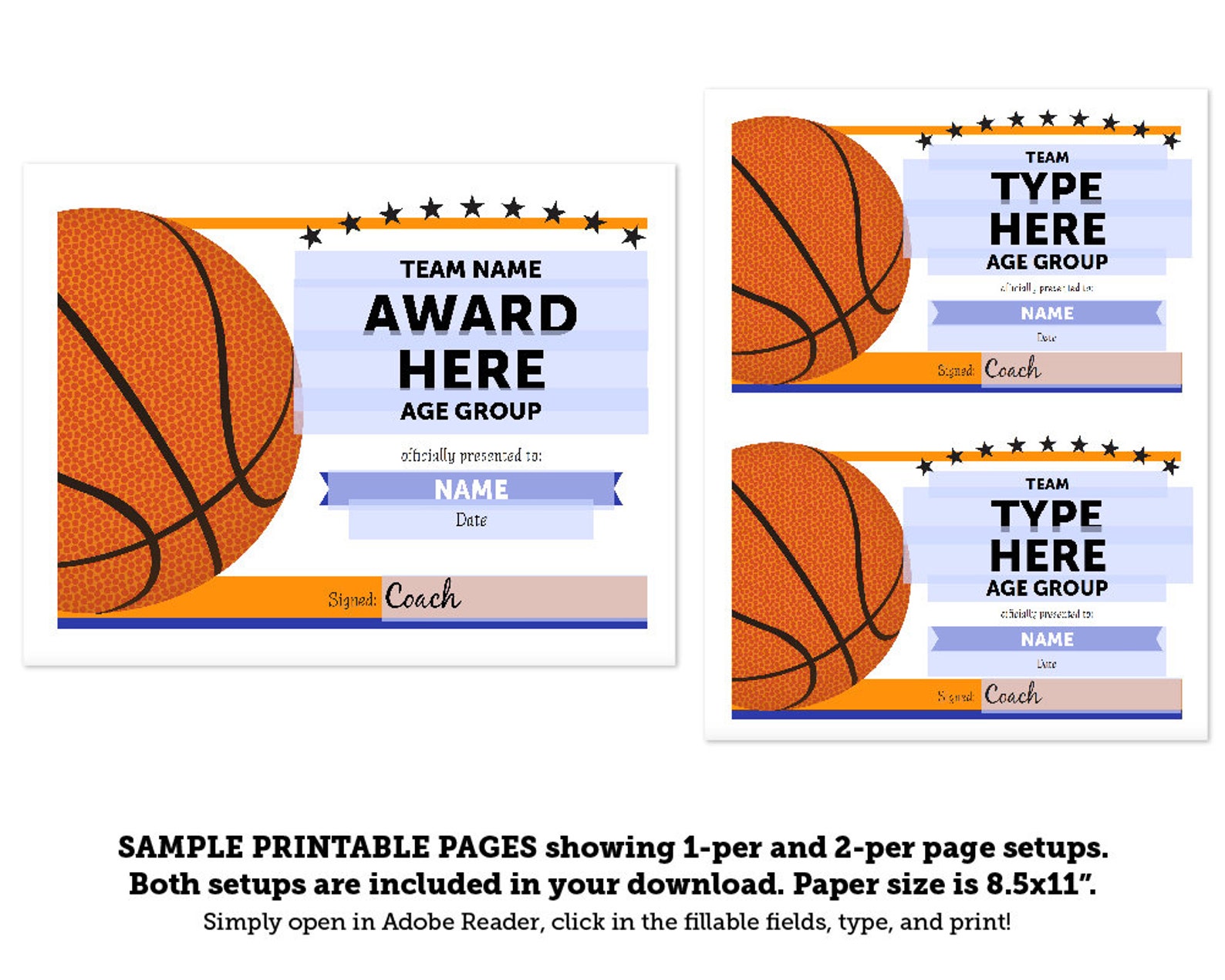 Editable Basketball Award Certificates - INSTANT DOWNLOAD PRINTABLE ...
