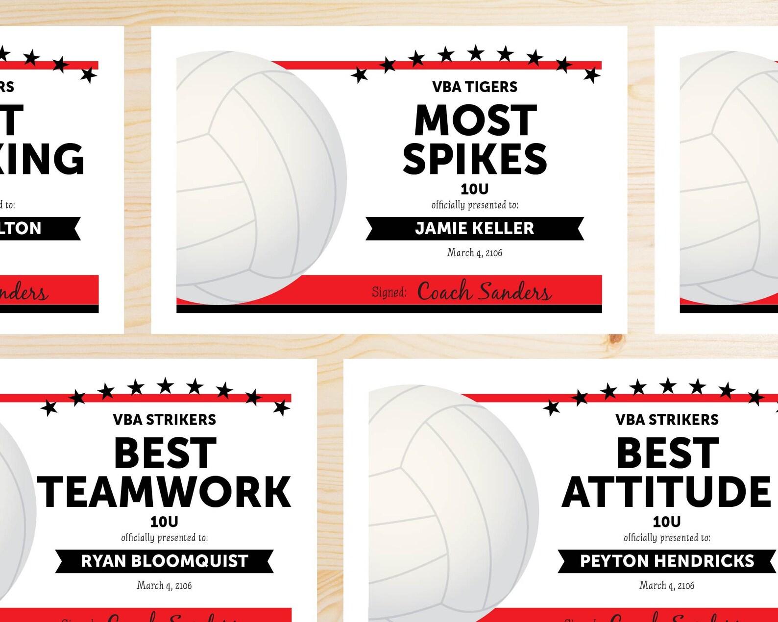 Editable Volleyball Award Certificates INSTANT DOWNLOAD Etsy