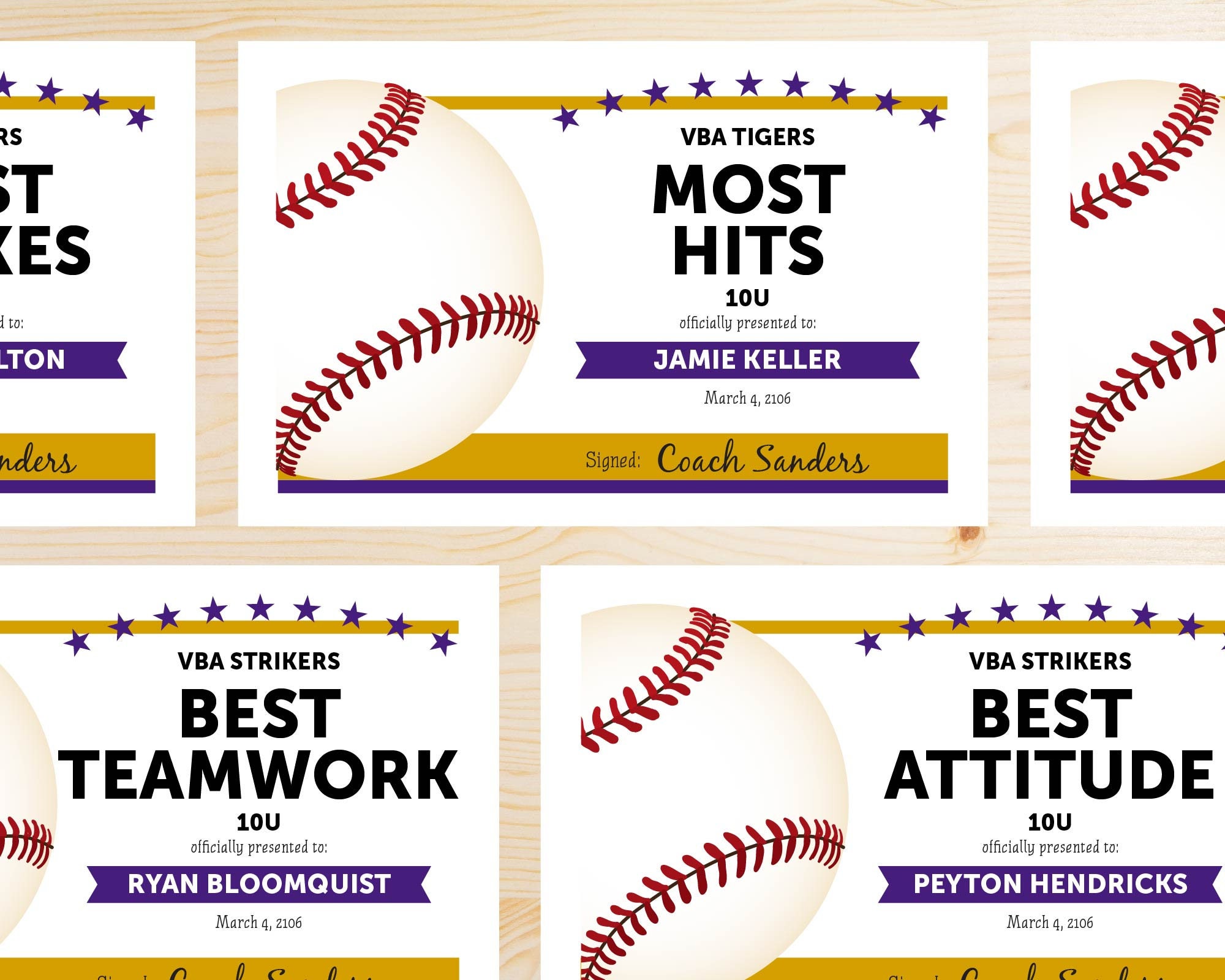 Editable Baseball Award Certificates - INSTANT DOWNLOAD PRINTABLE ...