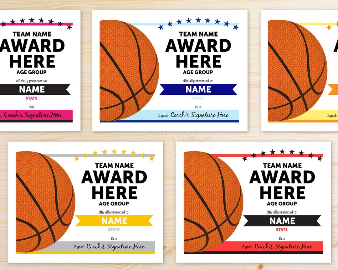 EDITABLE COLORS Basketball Award Certificates | Editable Online ...