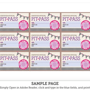 Editable Powder Puff Derby Pit Passes - INSTANT DOWNLOAD PRINTABLE ...