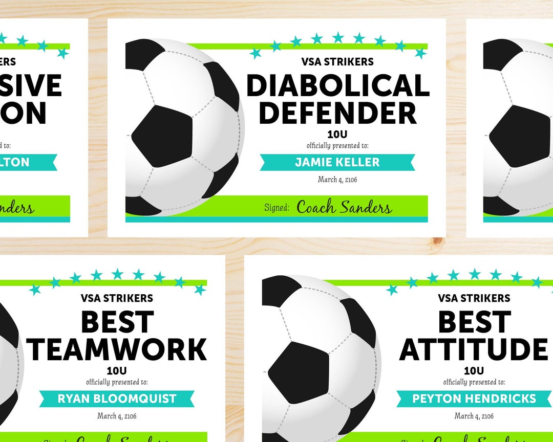TEAM COLORS Editable Soccer Awards Certificates - Instant Download PDF ...