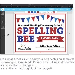 Spelling Bee Awards Certificates | Choose YOUR OWN Colors and Edit ...