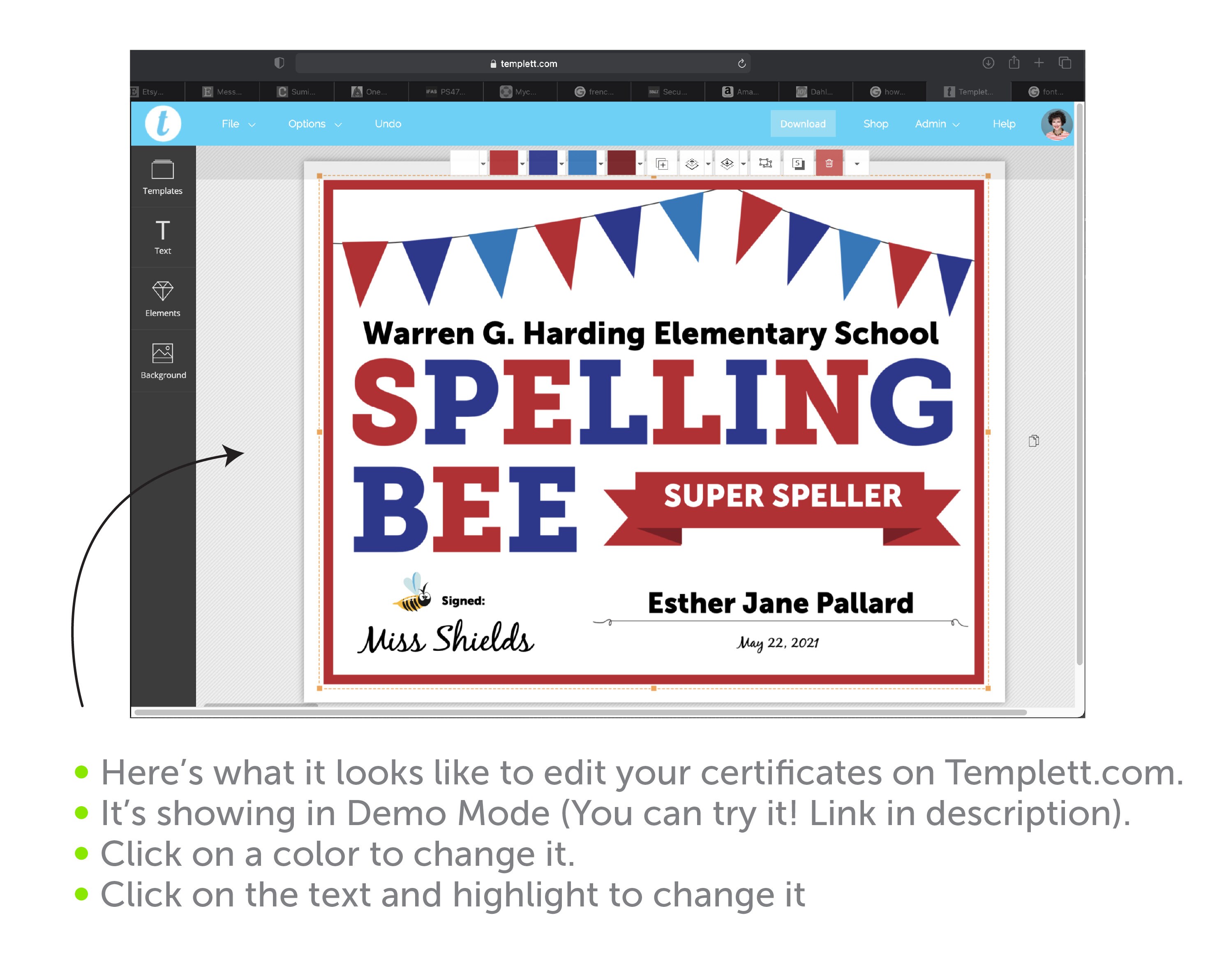 Spelling Bee Awards Certificates | Choose YOUR OWN Colors and Edit ...