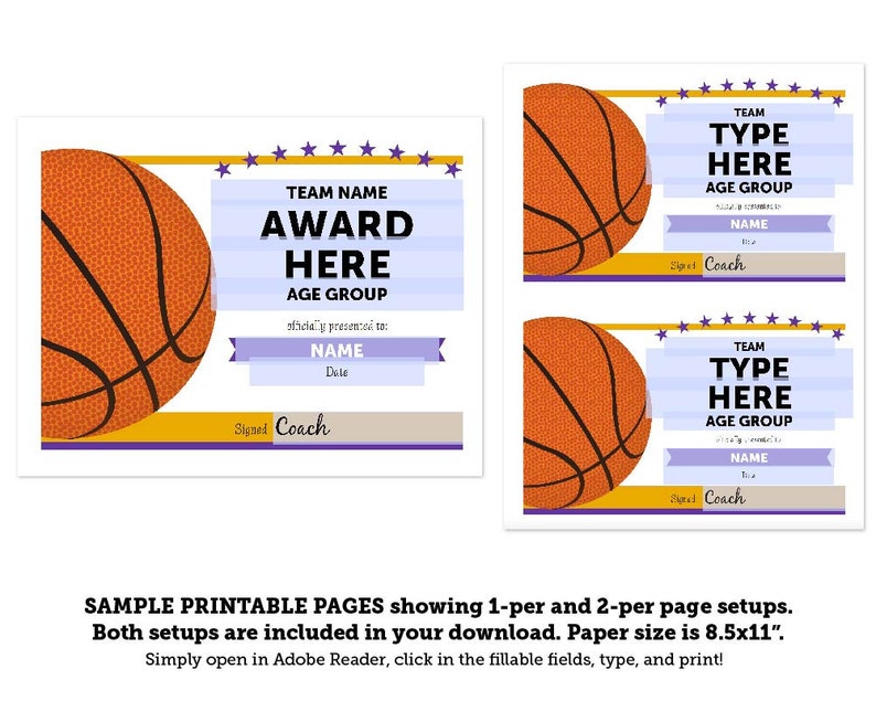 Editable Basketball Award Certificates INSTANT DOWNLOAD | Etsy