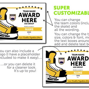 EDITABLE COLORS Hockey Award Certificates | Editable Online Template ...
