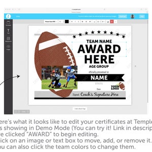 EDITABLE COLORS Football Awards Certificates | Edit Text and Colors ...